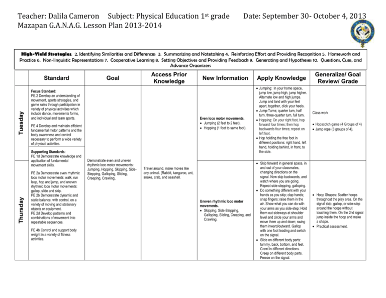 G A N A G Lesson Plan G A N A G Lesson Plan