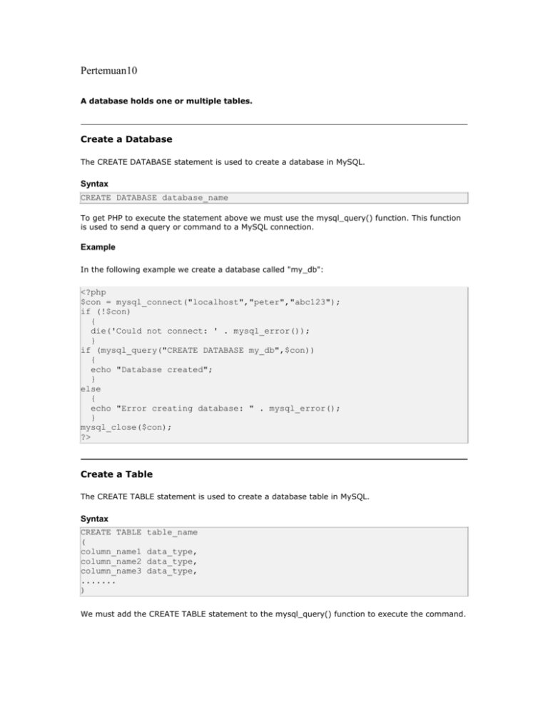 Create A Database