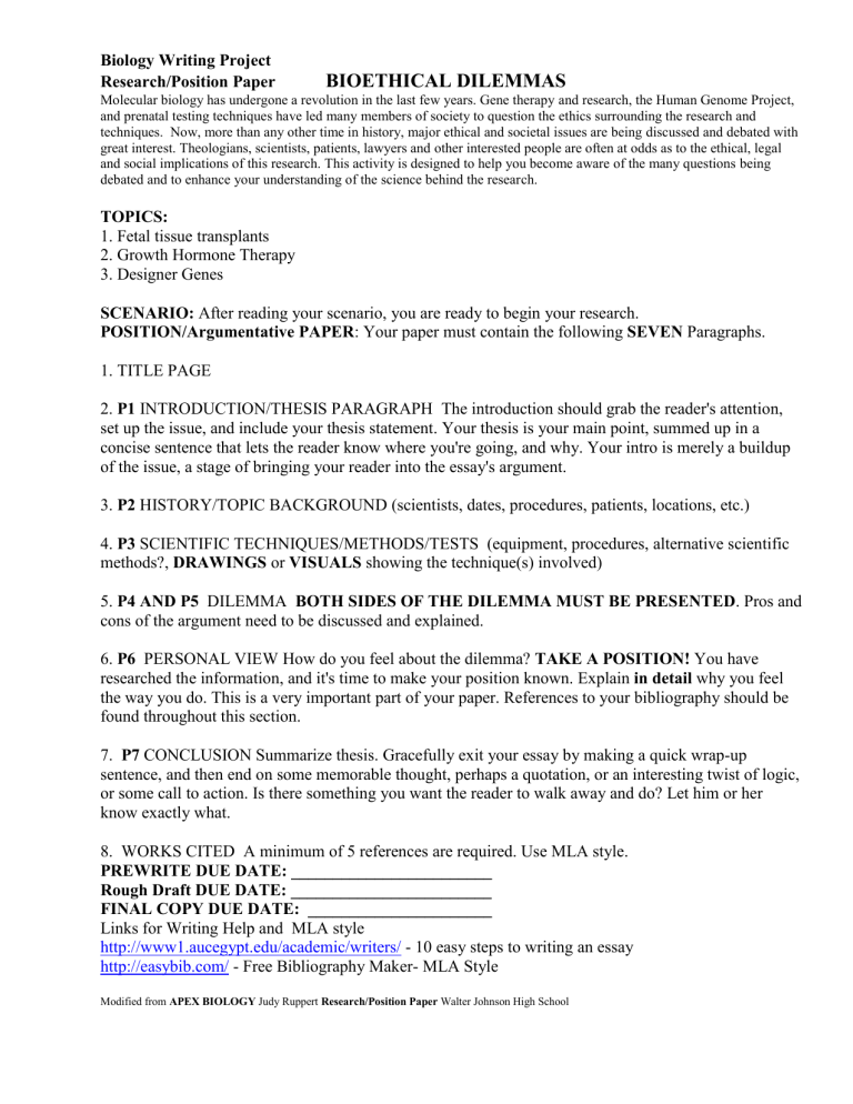 Biology Writing Project Campbell County Schools Biology Writing Project Campbell County Schools