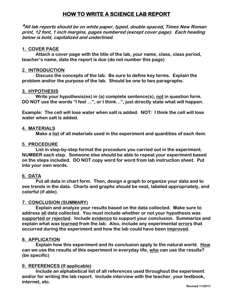  HOW TO WRITE A SCIENCE LAB REPORT 