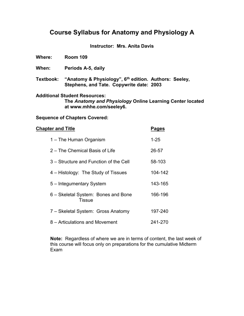 Course Syllabus For Anatomy And Physiology