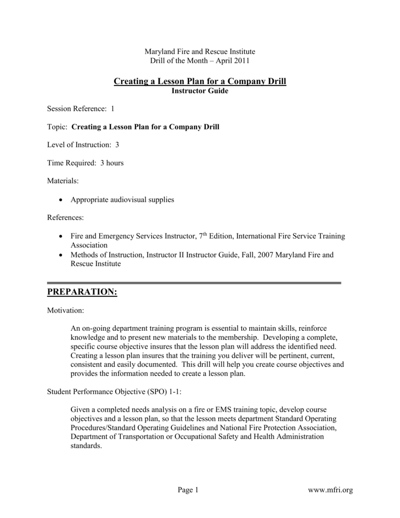 Creating A Lesson Plan For A Company Drill