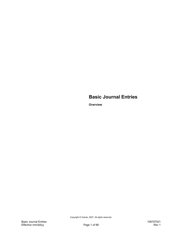 Basic Journal Entries Basic Journal Entries