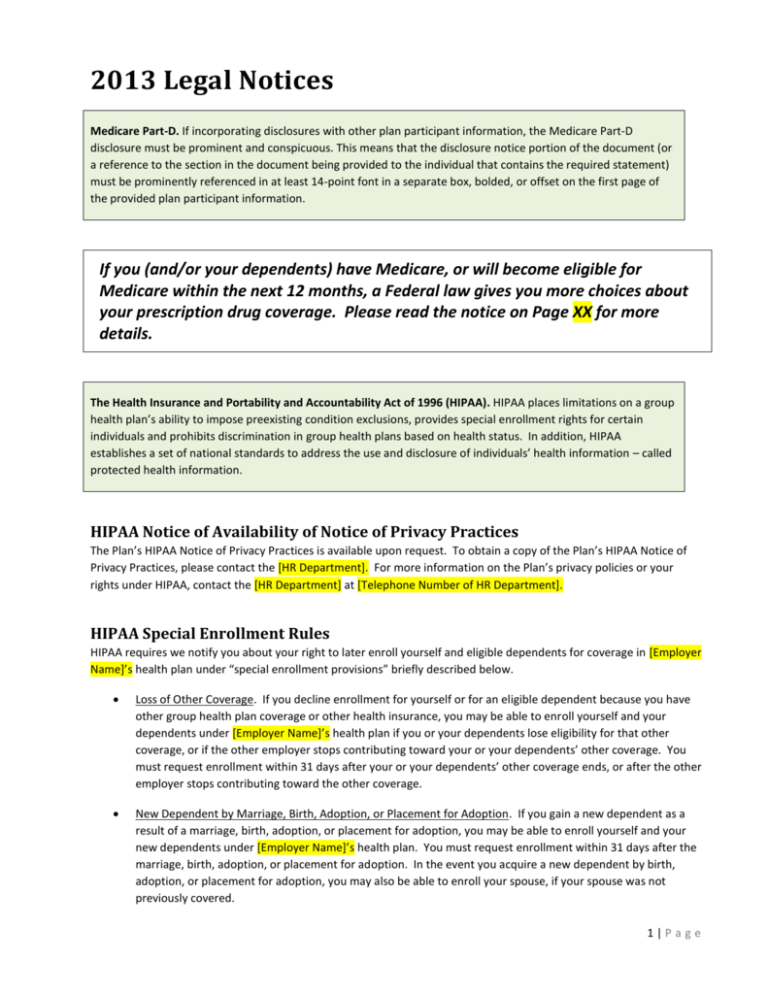 Medicare Part D Annual Notice Creditable Coverage