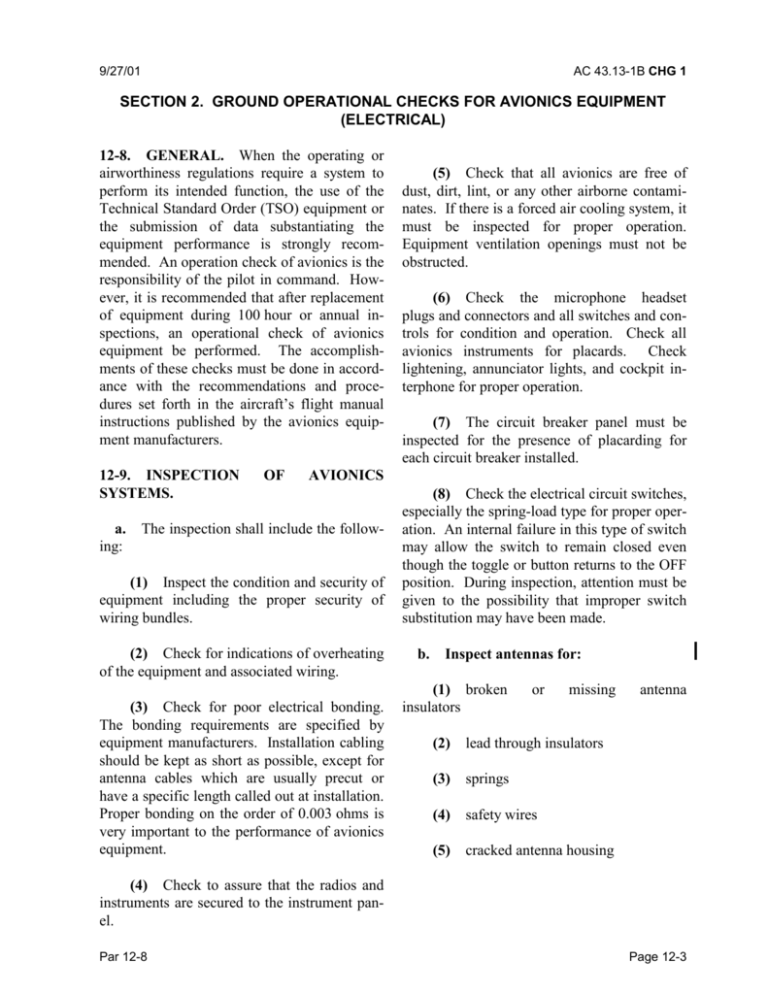 Section 2. GROUND OPERATIONAL CHECKS FOR AVIONICS