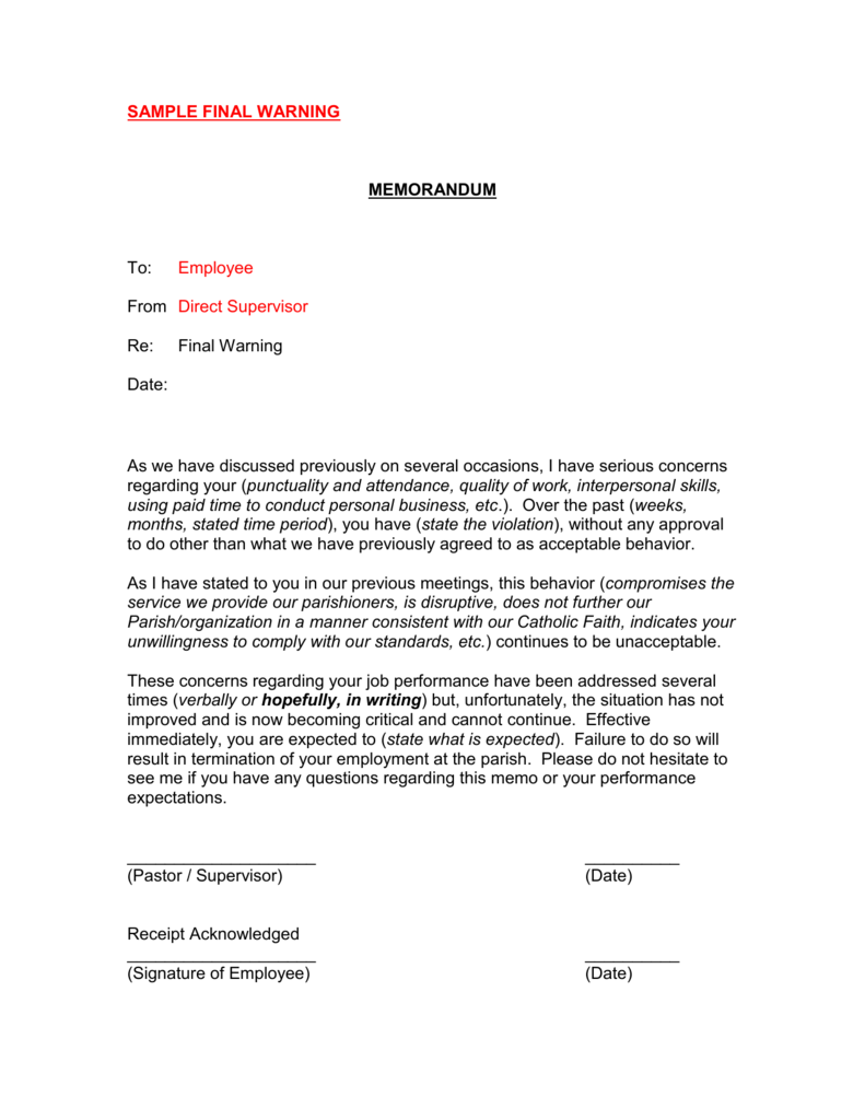 Sample Final Warning Catholic Diocese Of Erie