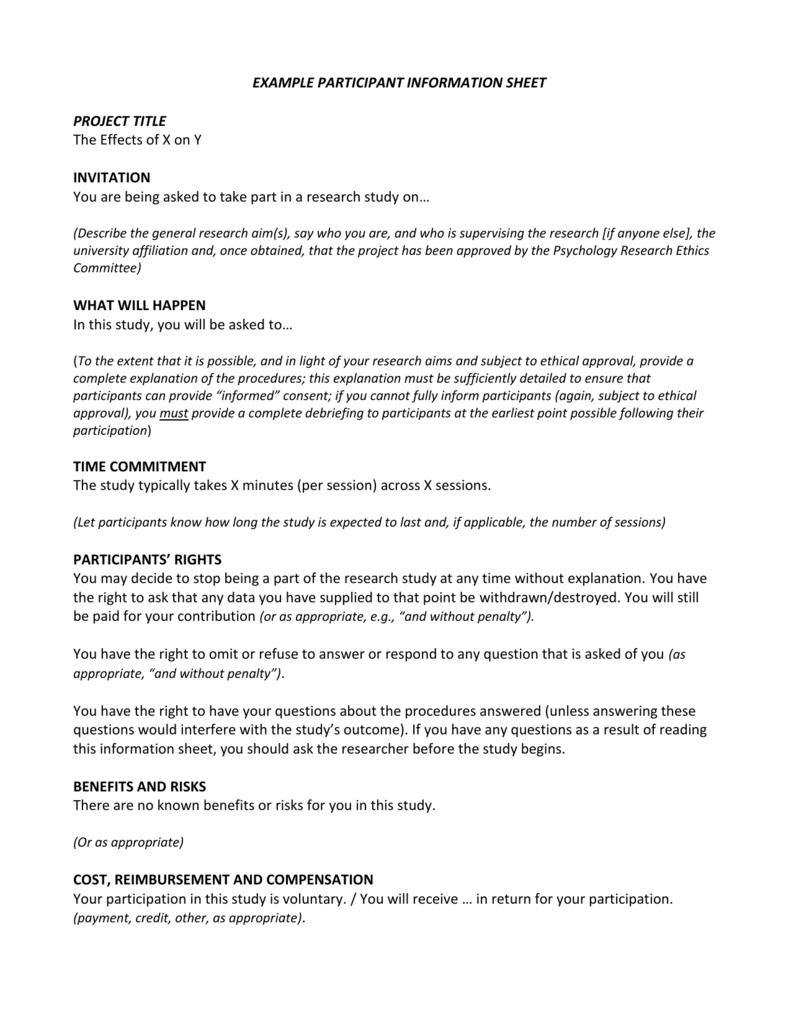 Sample Information Sheet And Consent Form Sample Information Sheet And Consent Form