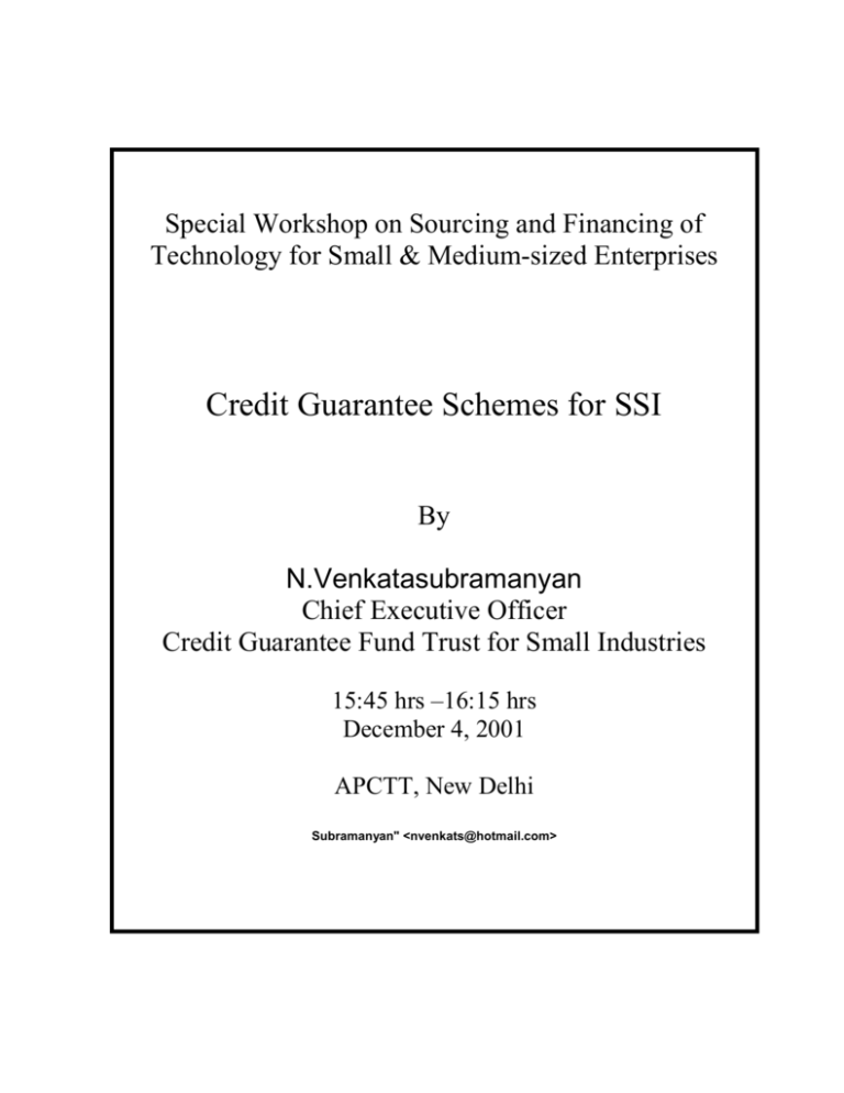 Credit Guarantee Scheme for Small Scale Industries (SSIs)