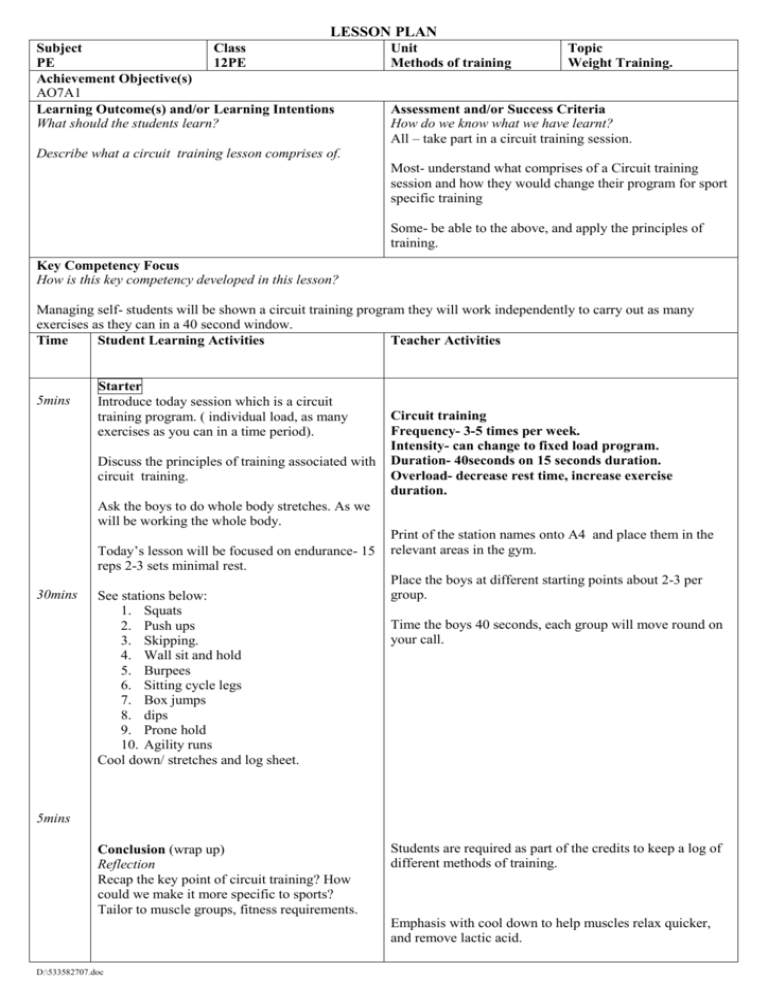 Lesson Plan PE Teaching