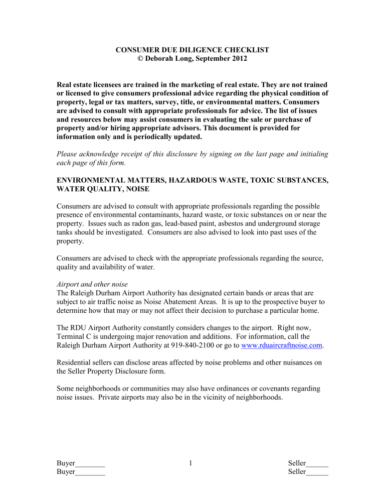 consumer due diligence checklist