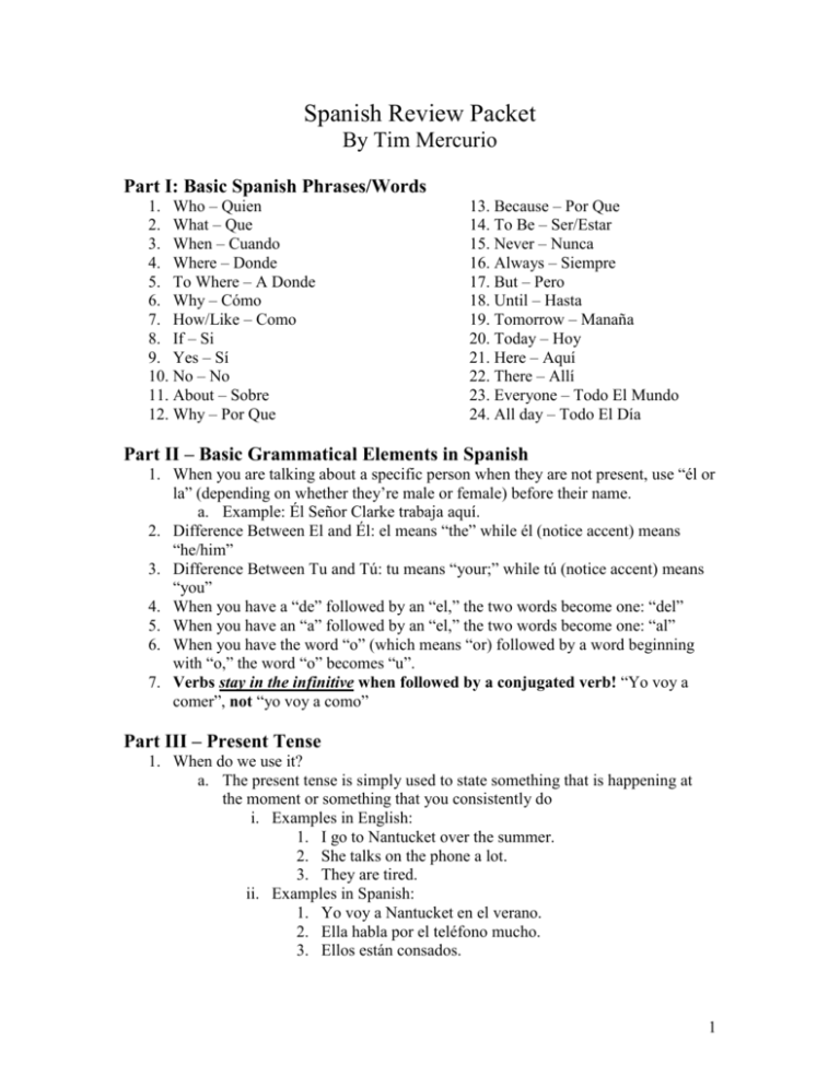 Spanish Final Exam Review