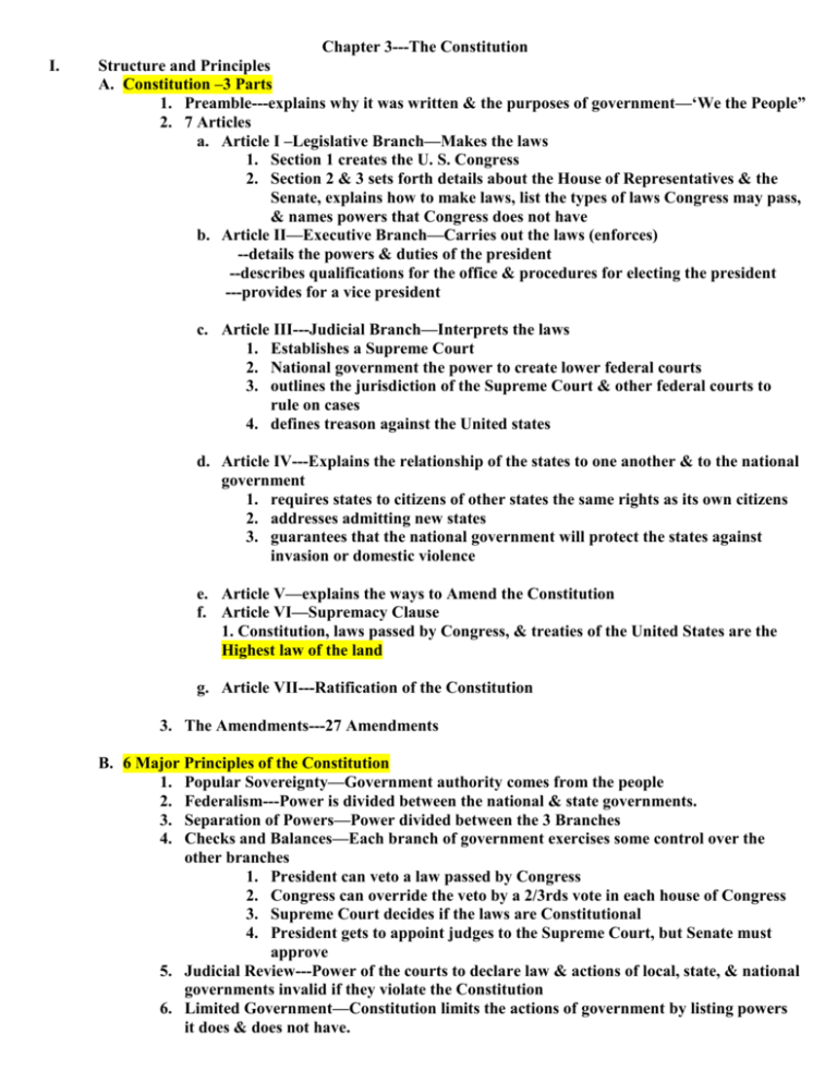 Chapter 3 The Constitution Chapter 3 The Constitution