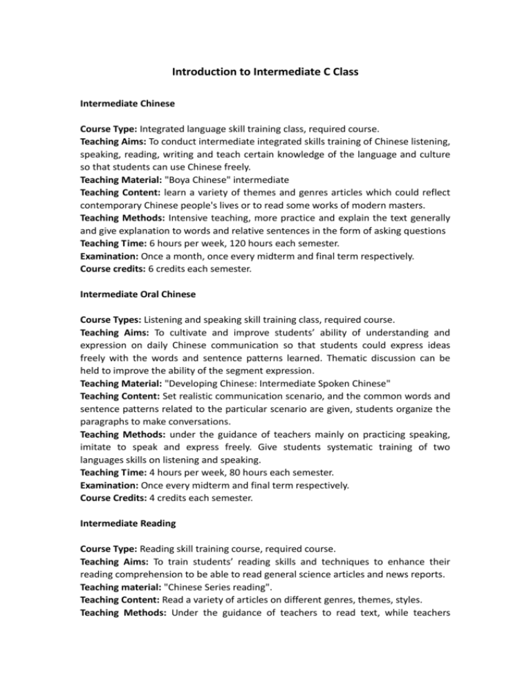 Introduction to Intermediate C Class