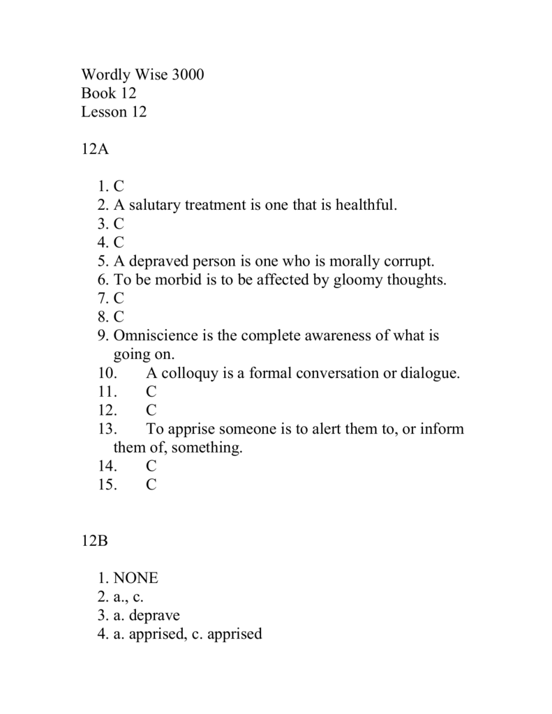 English 12 Lesson 12 Answer Key English 12 Lesson 12 Answer Key