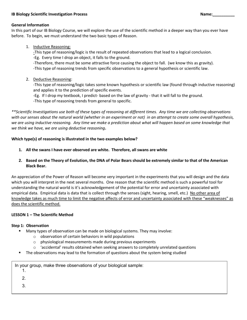 IB Biology Lab Exercise Packet