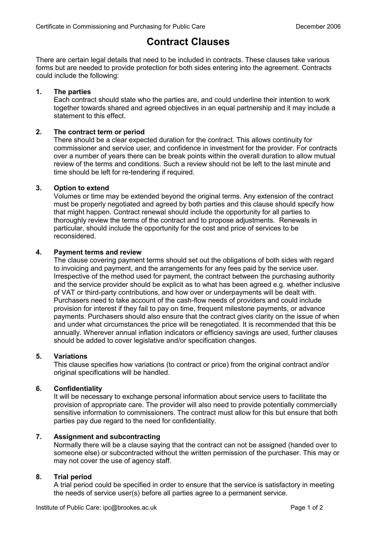 Contract Clauses REGIONAL COMMISSIONING