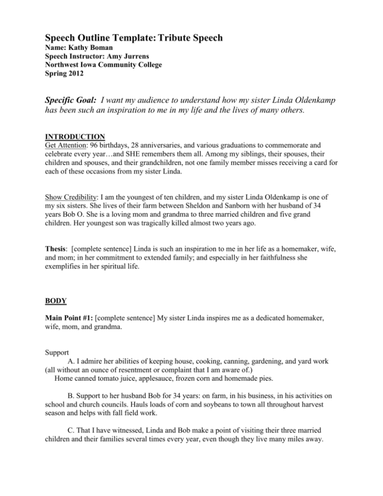 Tribute Speech Outline About Mom Soalandock