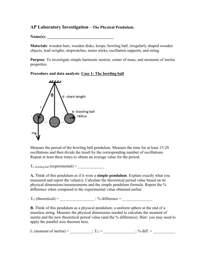 Simple Pendulum Lab Report Lab Report 1 The Simple Pendulum 