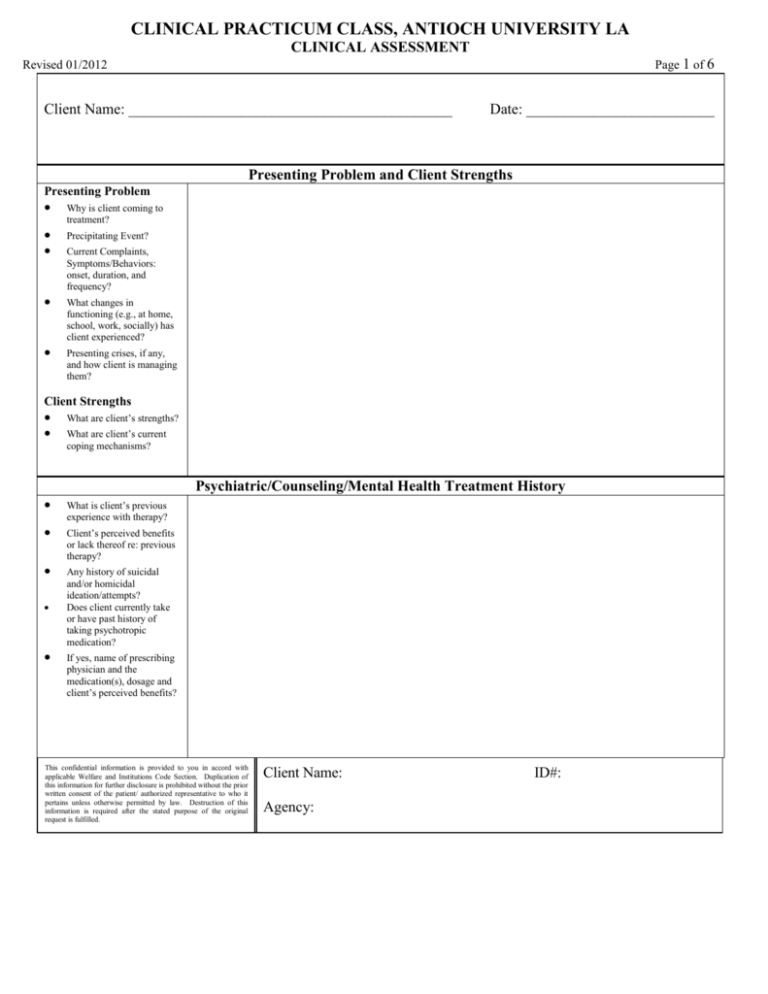 Presenting Problem And Client Strengths