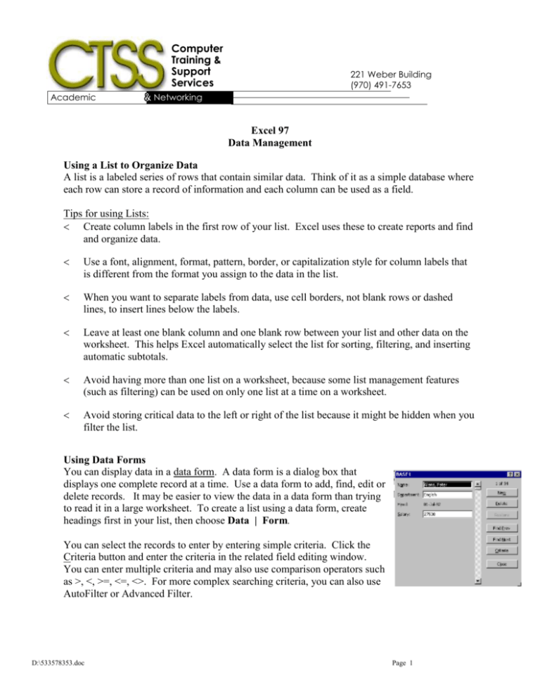 Using A List To Organize Data