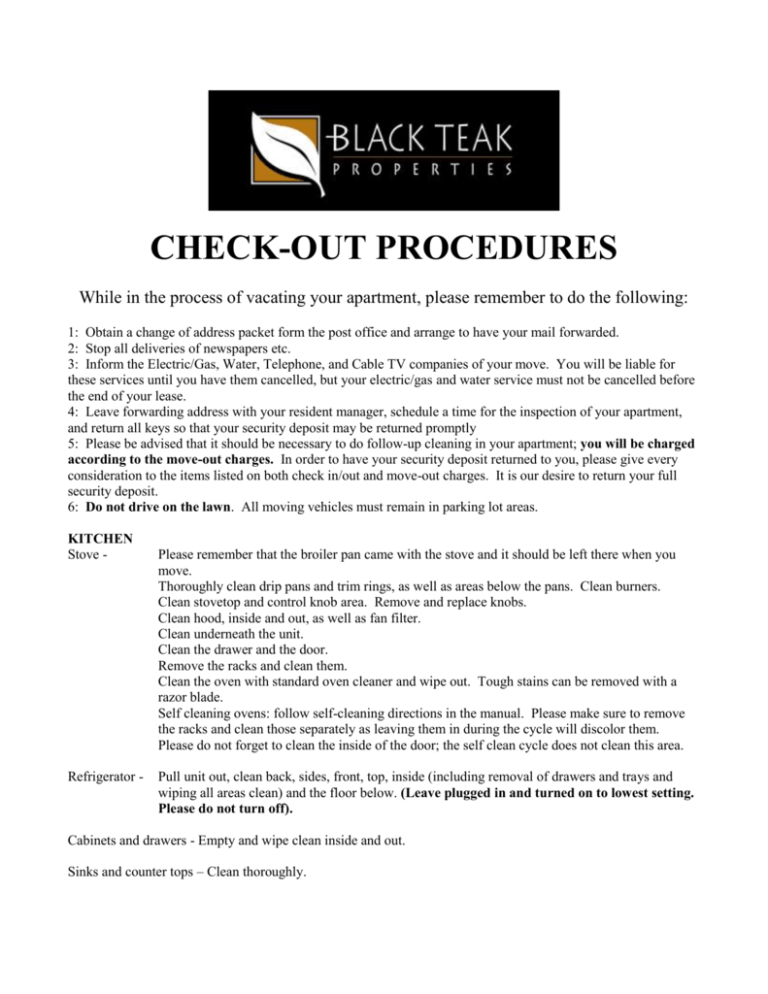 check out procedures and charges