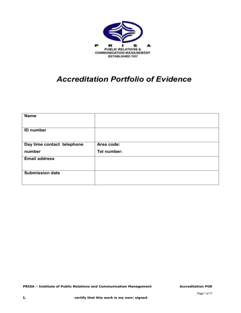2010 Accreditation Portfolio of Evidence