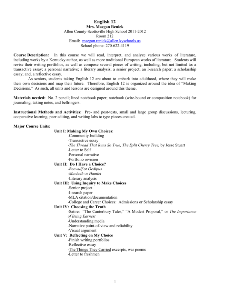 English 12 syllabus - Allen County Schools