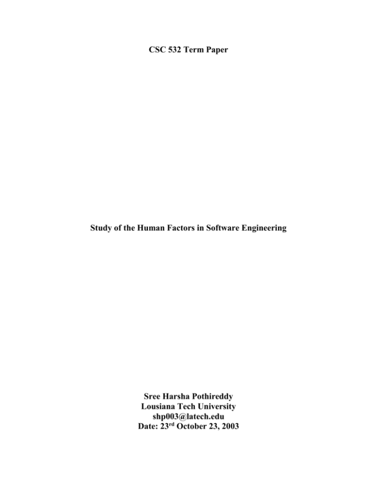 Study Of The Human Factors In Software Engineering