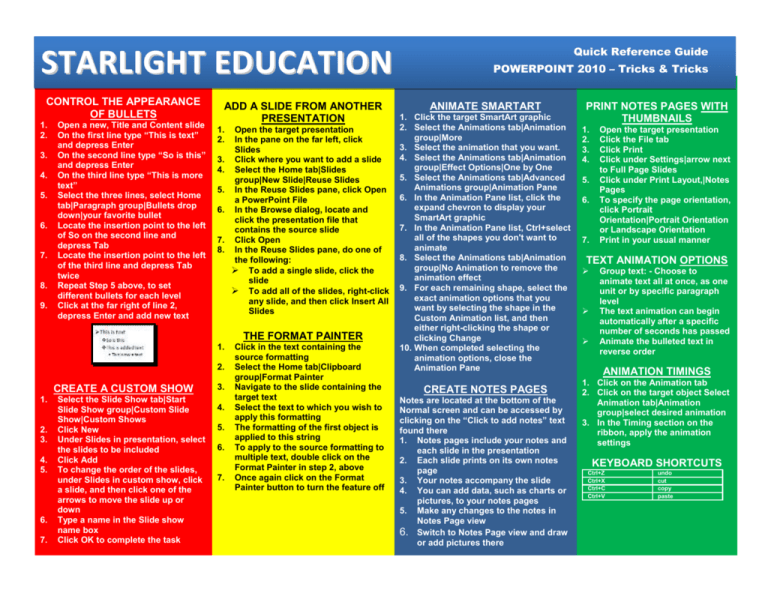 Create A Custom Show Starlight Education