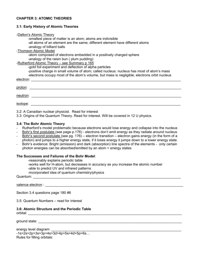CHAPTER 3 ATOMIC THEORIES