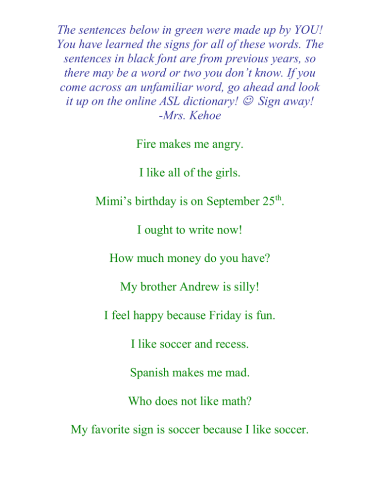 Sentences To Practice Sentences To Practice