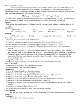 The Potentiometric Titration of Hydrogen Peroxide