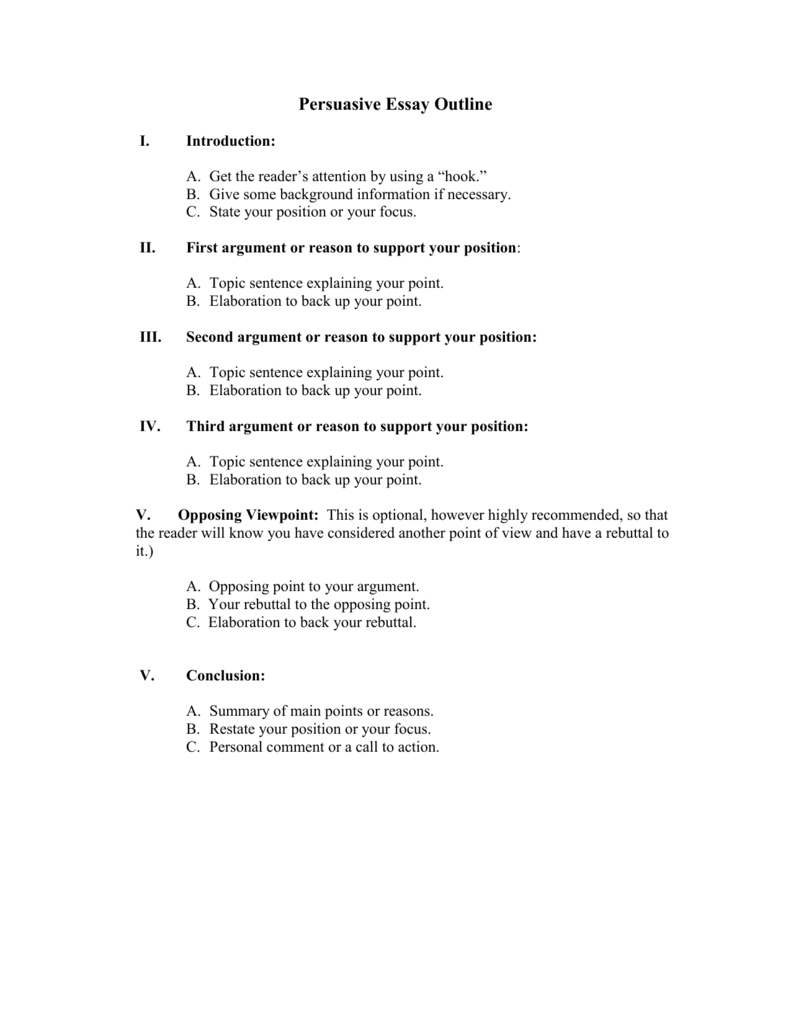 Persuasive Essay Outline Persuasive Essay Outline