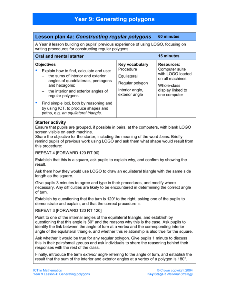 Lesson Plan 4a Constructing Regular Polygons