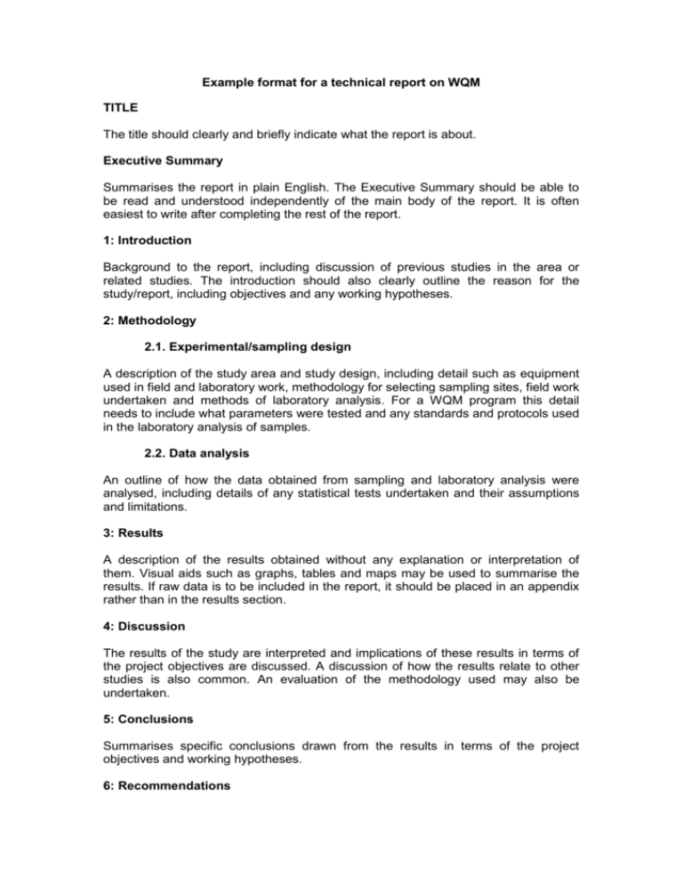 Example Format For A Technical Report On WQM