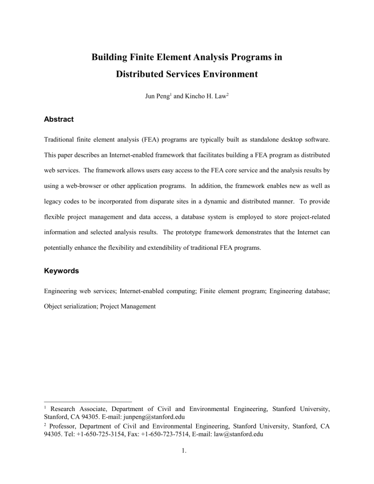 Building Finite Element Analysis Programs As Distributed Web Building Finite Element Analysis Programs As Distributed Web