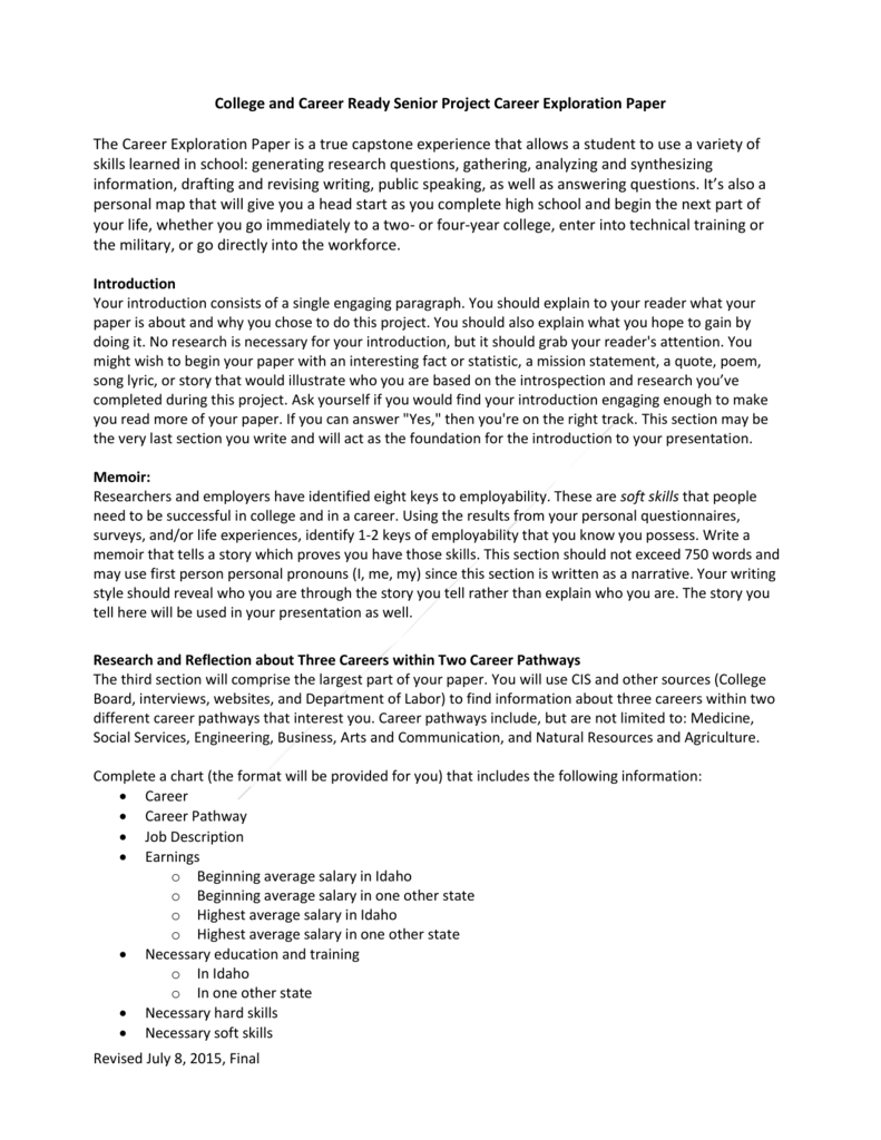 Senior Project Paper Overview