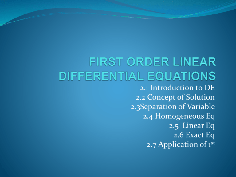 First Order Linear Differential Equations