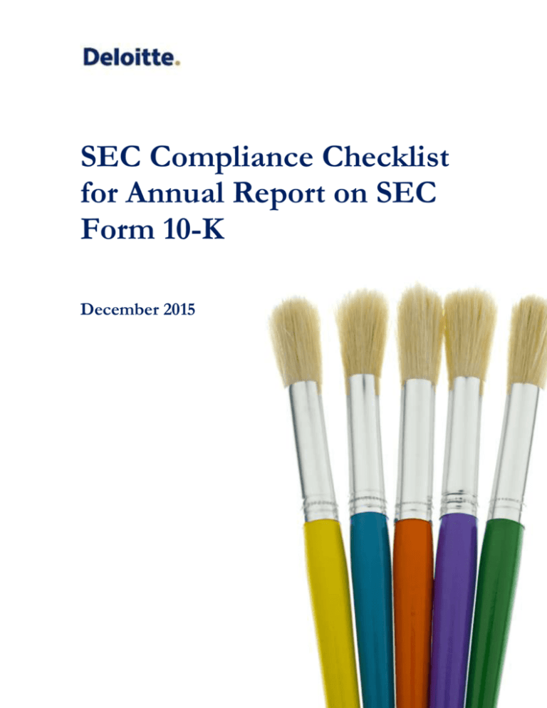SEC Compliance Checklist For Annual Report On SEC Form 10 SEC Compliance Checklist For Annual Report On SEC Form 10
