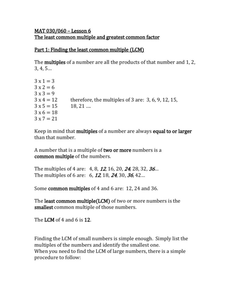 LCM GCF Lesson 6