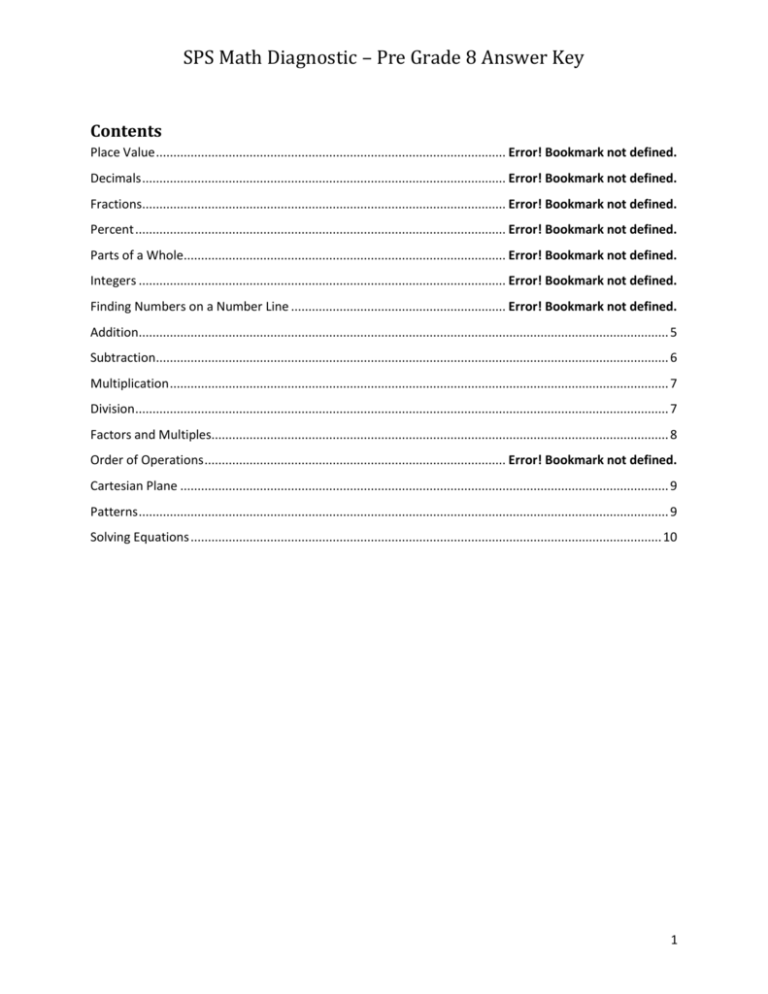 SPS Math Diagnostic Pre Grade 8 Answer Key