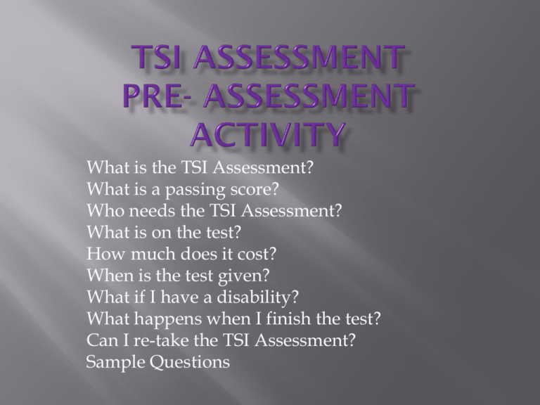 TSI Assessment Pre Assessment Activity