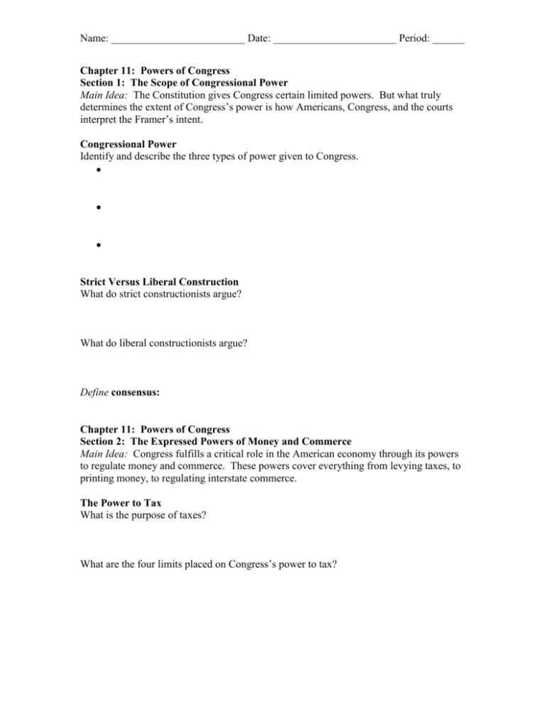Chapter 11 Powers Of Congress Chapter 11 Powers Of Congress