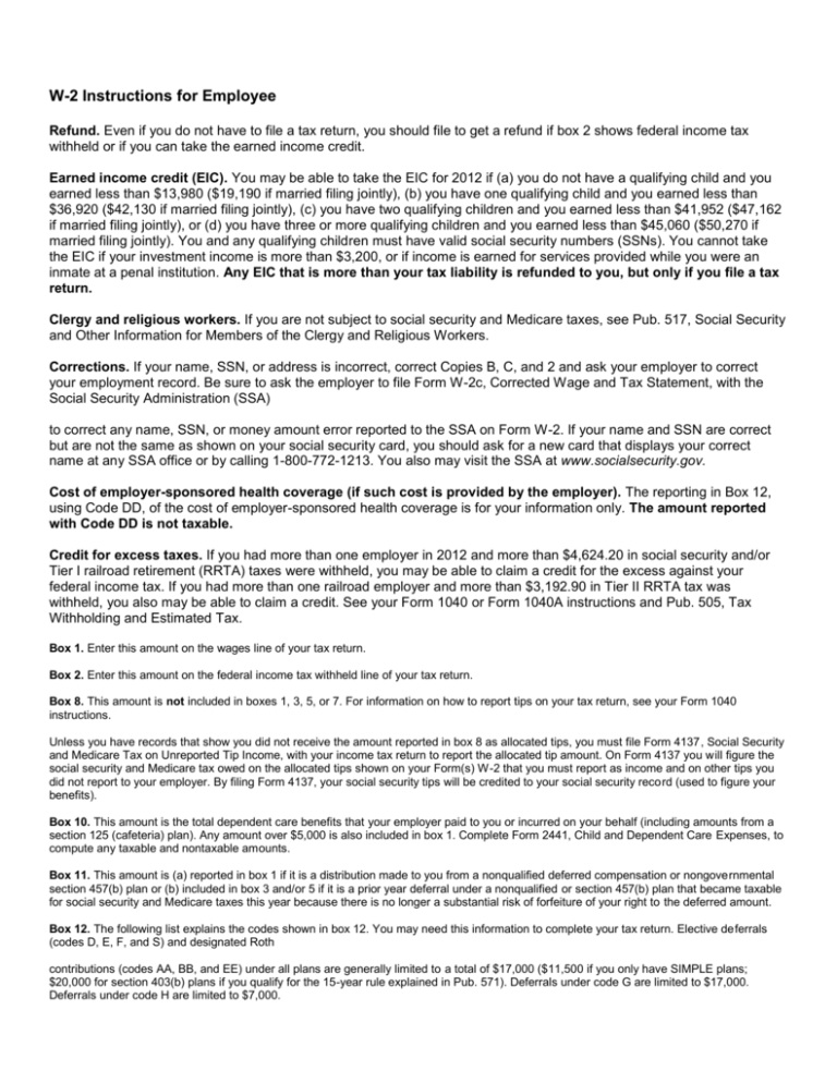 W 2 Instructions For Employee Refund Even If You Do Not Have To File W 2 Instructions For Employee Refund Even If You Do Not Have To File
