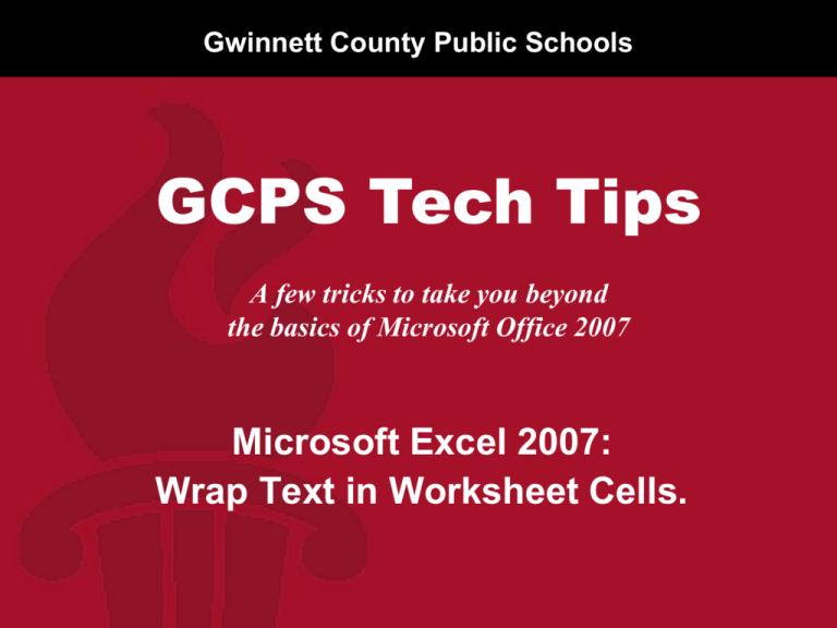 EXCEL 2007 Wrap Text In Worksheet Cells