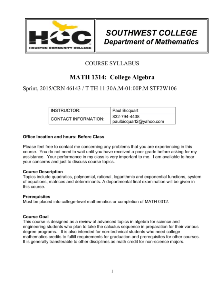 Math1314 course syllabus