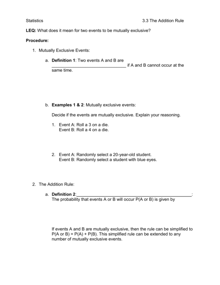 3 3 The Addition Rule