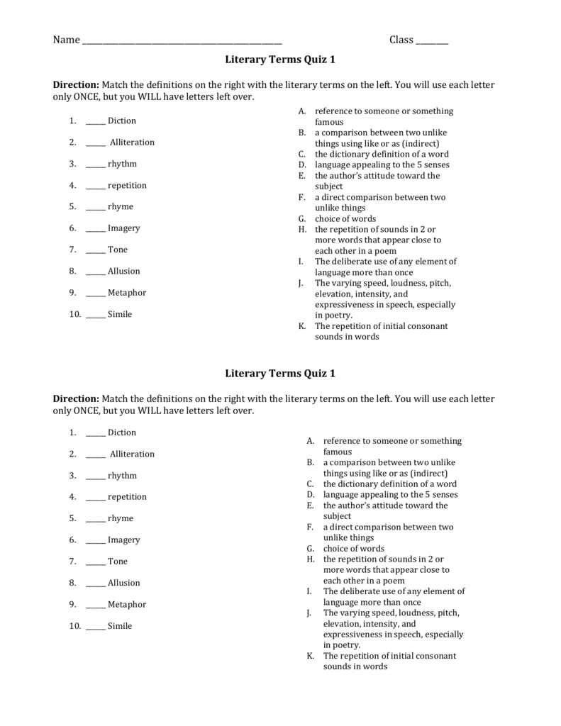 Literary Terms Quiz Literary Terms Quiz