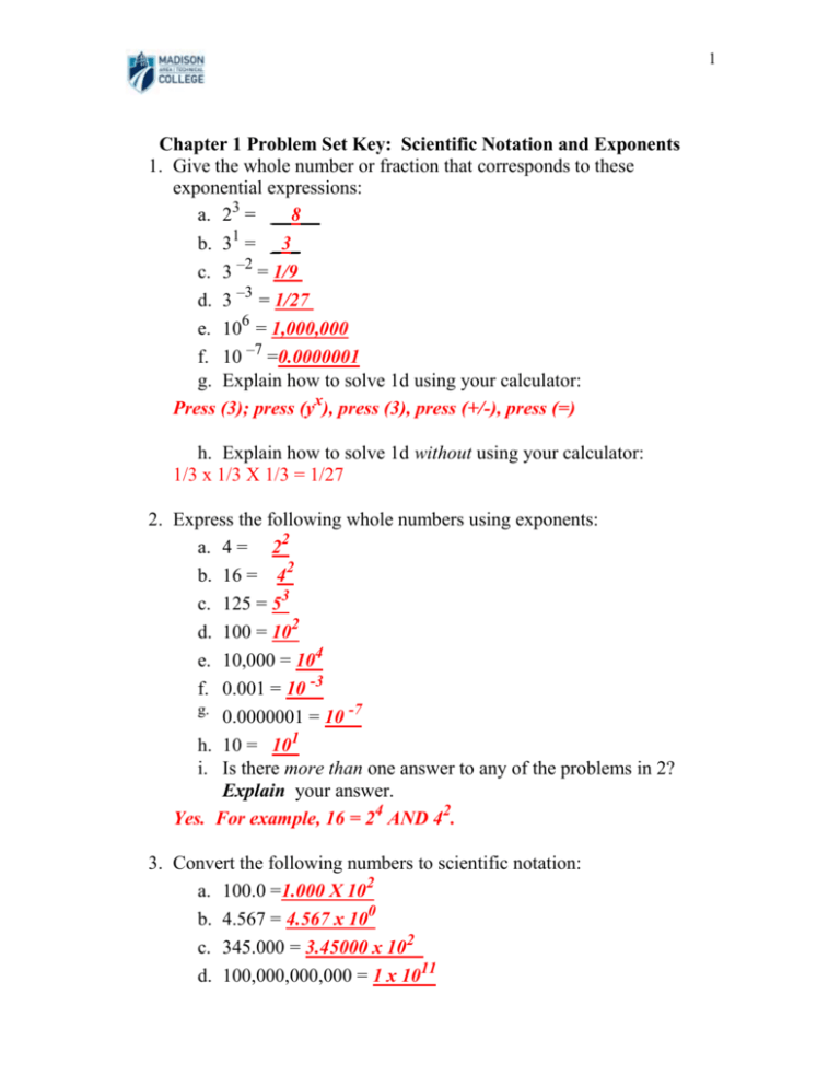 Homework 1 Scientific Notation And Exponents Chapter Bio Link