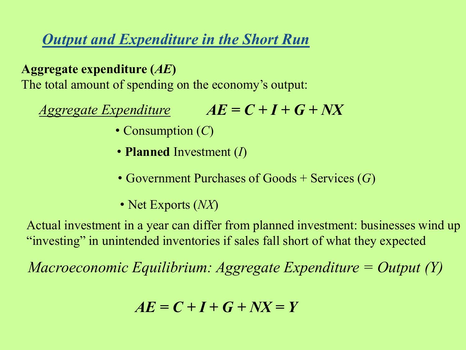 Aggregate Expenditure Short Aggregate Expenditure Short